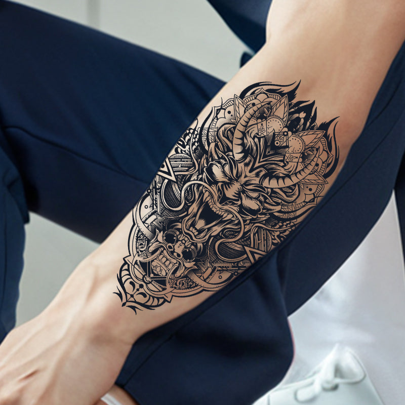 Intricate Oni Demon Mask Tattoo Design – Blackwork Line Art 6.7 × 9.4 ...